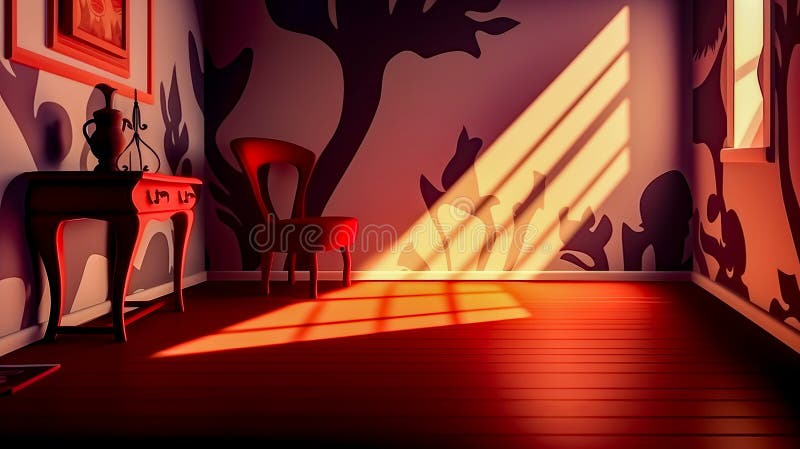 Chair and Table in Room with Tree on the Wall. Generative AI Stock ...