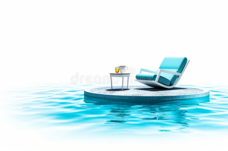 Chair and Table Sitting on Small Platform in the Water. Generative AI ...