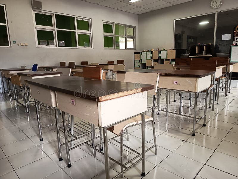 Chair and Tables of Elementary Classroom Stock Image - Image of ...