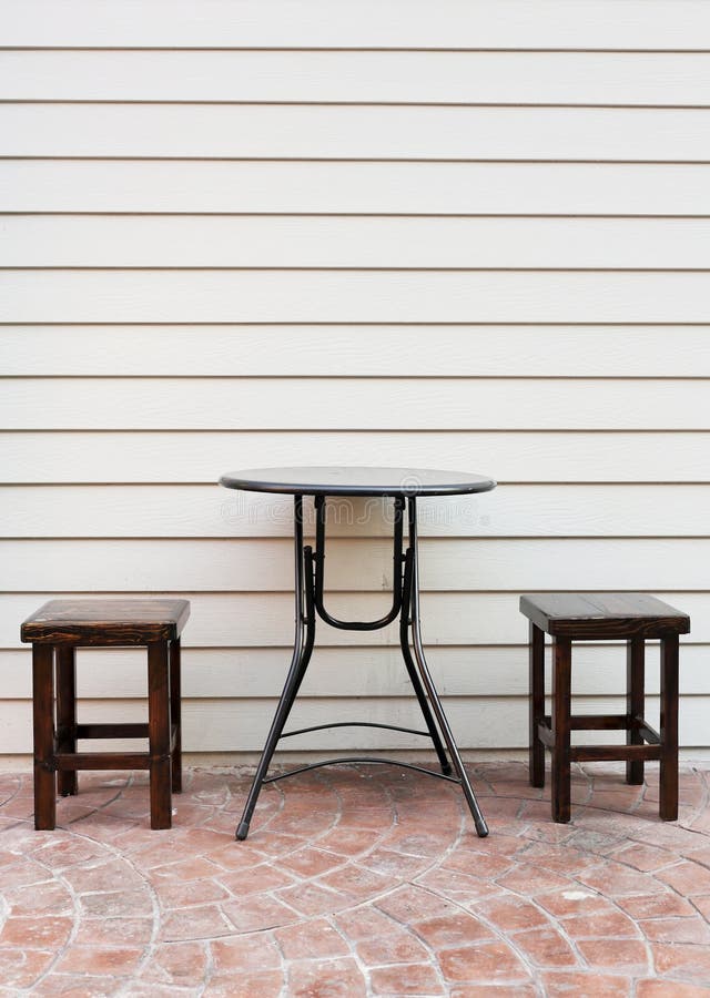 Two Chair and a Table on Wood Background Stock Image - Image of real ...