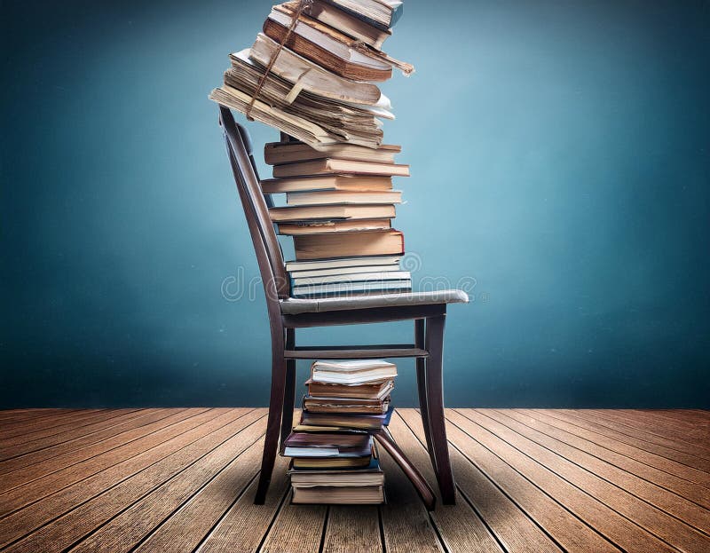 Chair with a Tipped-over Stack of Books Symbolizing Mental Overload ...