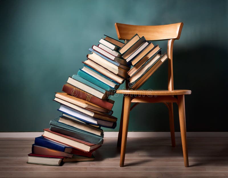 Chair with a Tipped-over Stack of Books Symbolizing Mental Overload ...