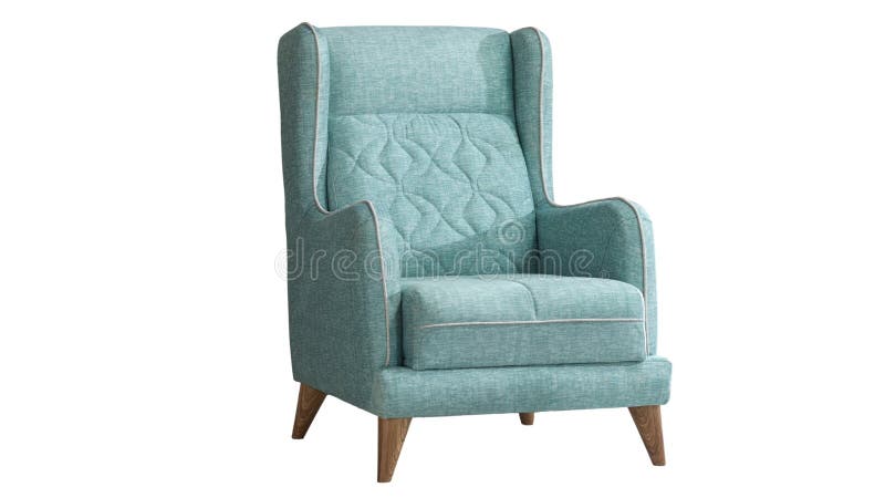 Upholstered Wingback Chair in Teal Fabric with a Quilted Diamond ...