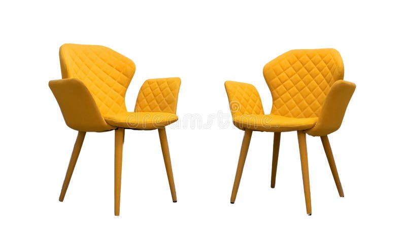 Two Identical Upholstered Chairs with a Vibrant Yellow Color Stock ...