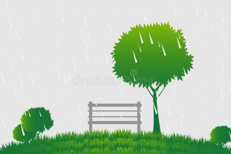 The tree in the rain stock vector. Illustration of drops - 68543352