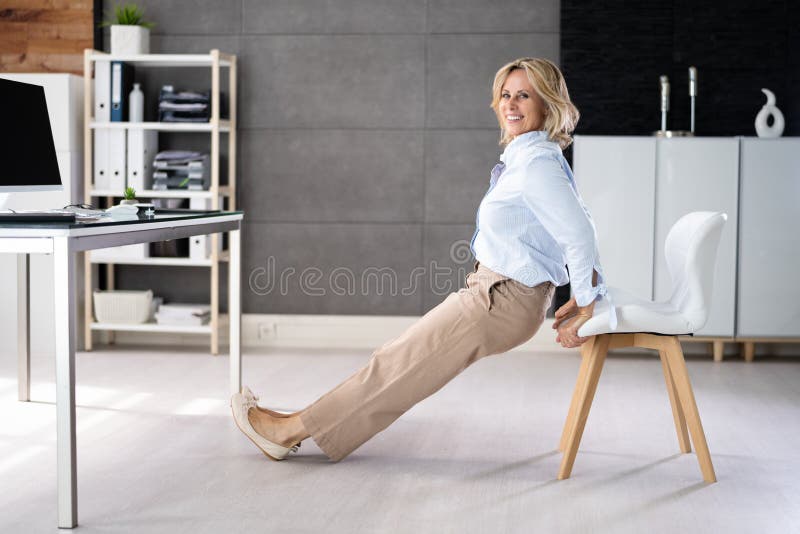Chair Triceps Dip in Office. Workout Exercise Stock Image - Image of ...