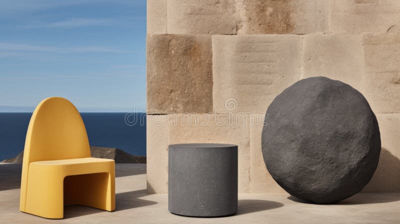 A Chair and Two Large Rocks Sitting Next To Each Other, AI Stock Photo ...