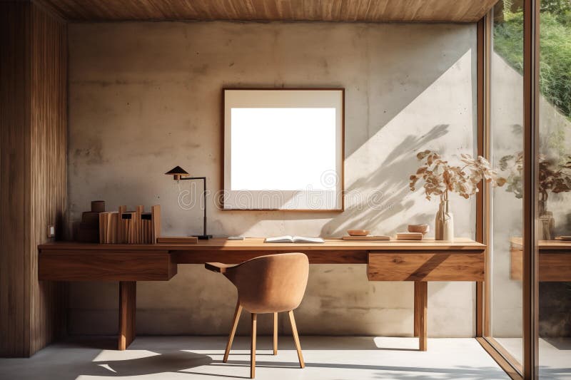 Chair and Wood Side Table with Empty Blank Mock Up Frame Stock ...