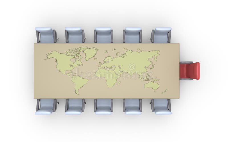 Chairs Across Table with Earth Map Stock Illustration - Illustration of ...