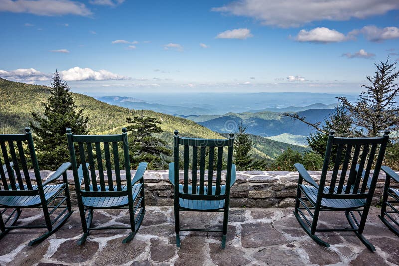 Chairs and Beautiful Mountain View Stock Image - Image of spring, gsmnp ...