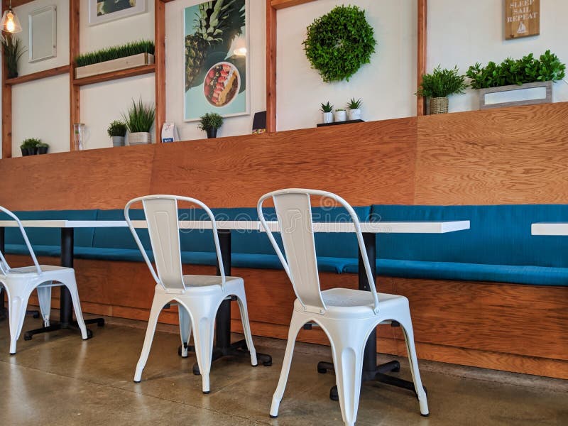 Chairs and Bench Seating Inside a Casual Dining Restaurant Stock Image ...