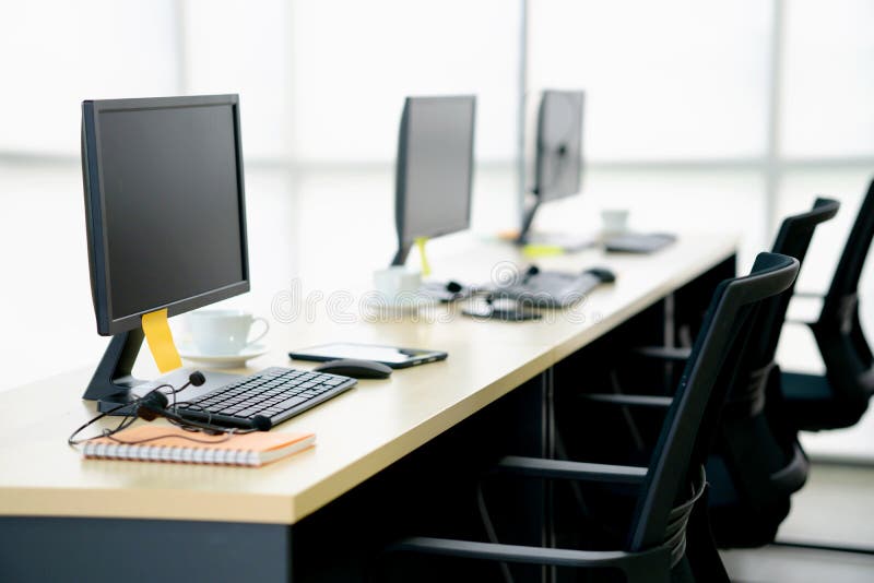 Chairs Computers and Headset Call Center in Modern Office Stock Image ...