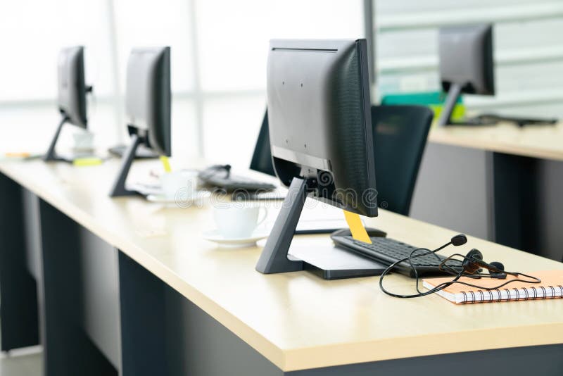 Chairs Computers and Headset Call Center in Modern Office Stock Image ...
