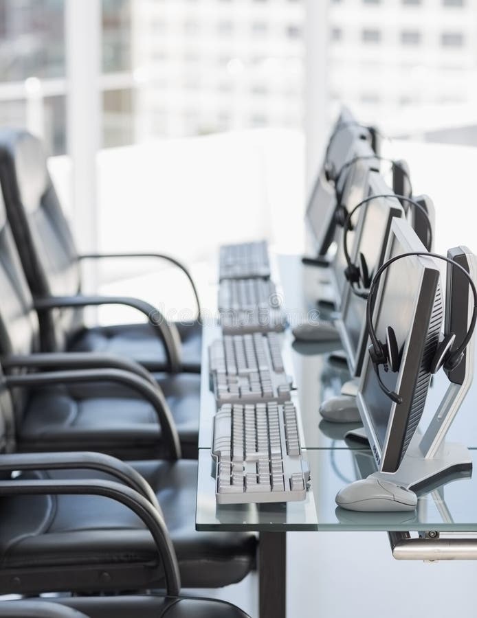 Chairs Computers and Headset in Modern Office Stock Photo - Image of ...
