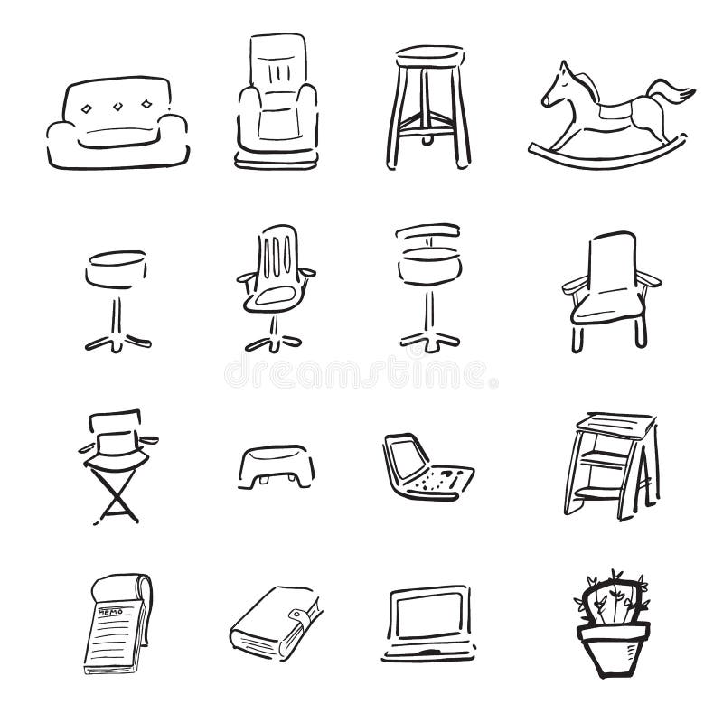 Chairs and Couchs Cartoon Drawing Icons Stock Vector - Illustration of ...