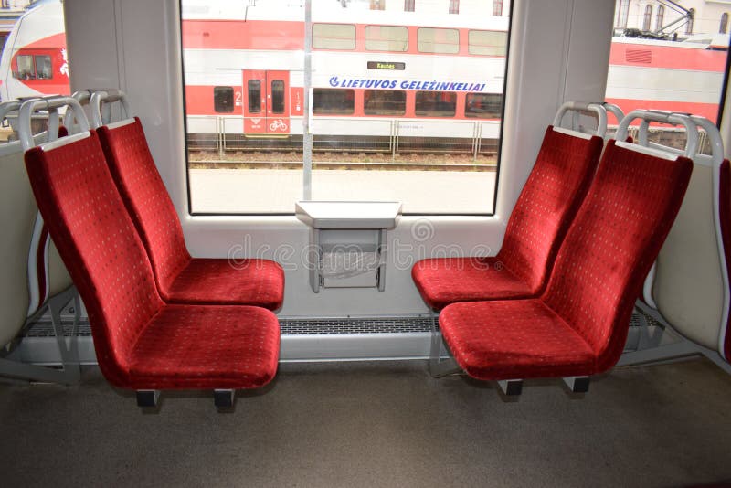 Chairs in an Electric Train with Red Velor Upholstery. the Interior of ...