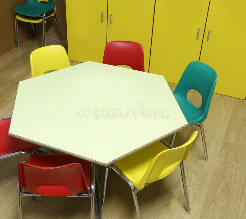 Chairs and Hexagonal Table of a Kindergarten Class Stock Photo - Image ...
