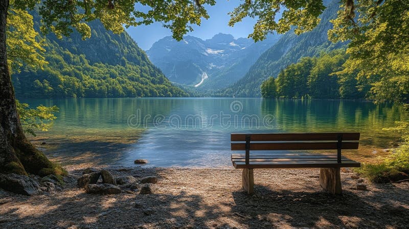 Chairs by the Lake with Beautiful Mountain Views Stock Illustration ...