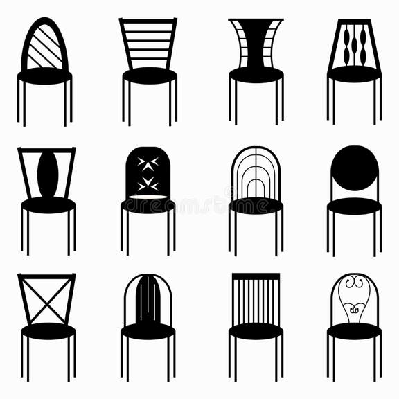 Chairs Monochrome Symbols Collection Vector Illustration Stock Vector ...