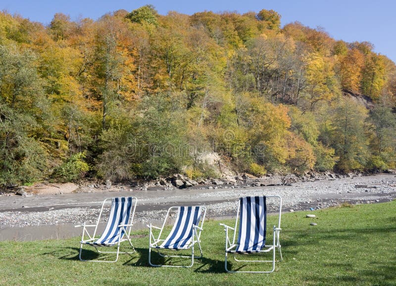 Chairs for Resting on the Bank of the River Stock Image - Image of blue ...