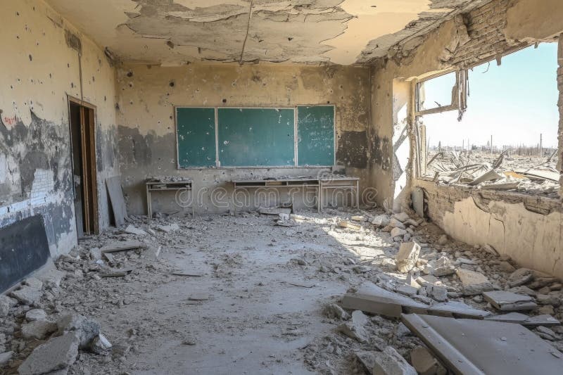 Chairs Sit in a Destroyed Classroom, Offering a View of Post ...
