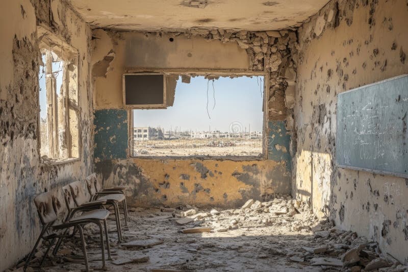 Chairs Sit in a Destroyed Classroom, Offering a View of Post ...