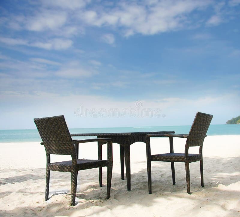 Chairs and Table in Beach Cafe Stock Image - Image of abstract, scenic ...