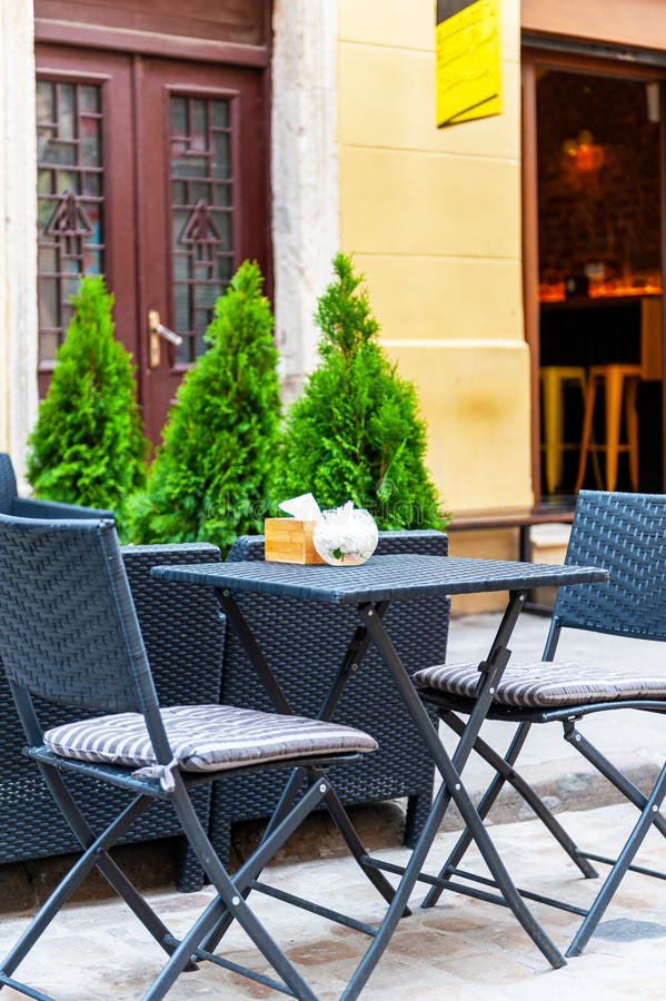 Chairs and Table on Empty Terrace at Cafe Stock Photo - Image of relax ...