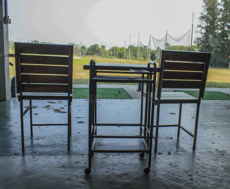 Chairs and Table at a Golf Course Stock Image - Image of wooden ...
