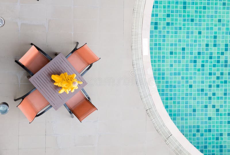 Chairs and Table with Part of Swimming Pool in Top View Stock Photo ...