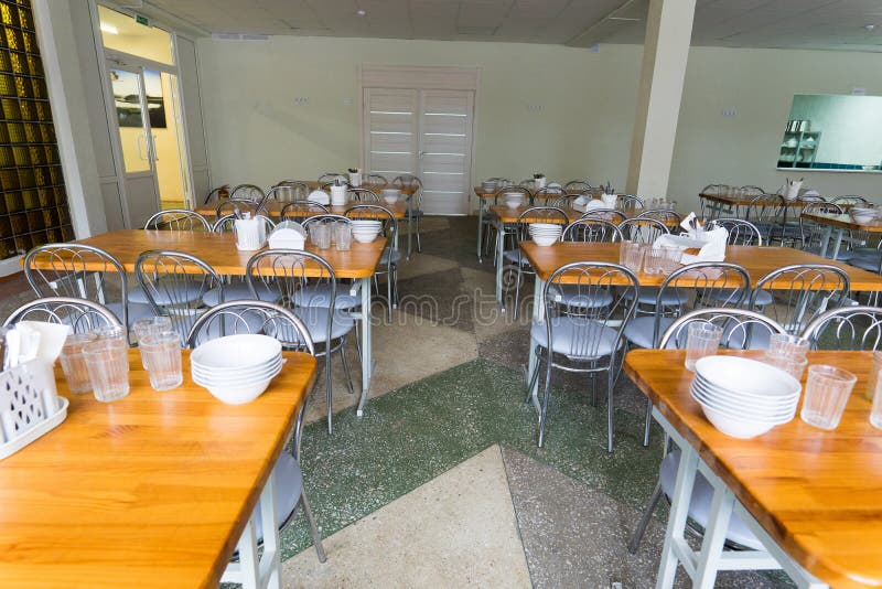 Chairs and Tables. the Dining Hall in School is Quarantined, Isolation ...