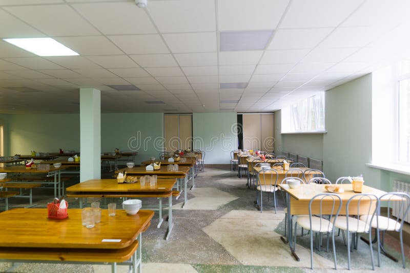 Chairs and Tables. the Dining Hall in School is Quarantined, Isolation ...