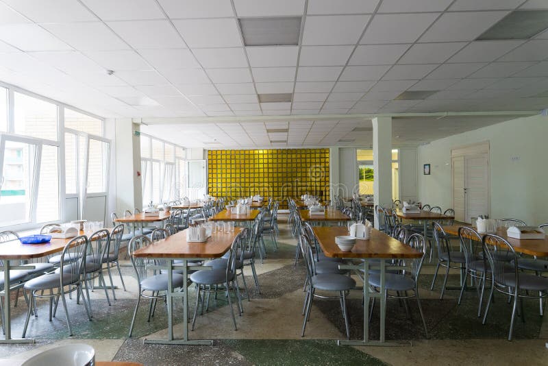 Chairs and Tables. the Dining Hall in School is Quarantined, Isolation ...