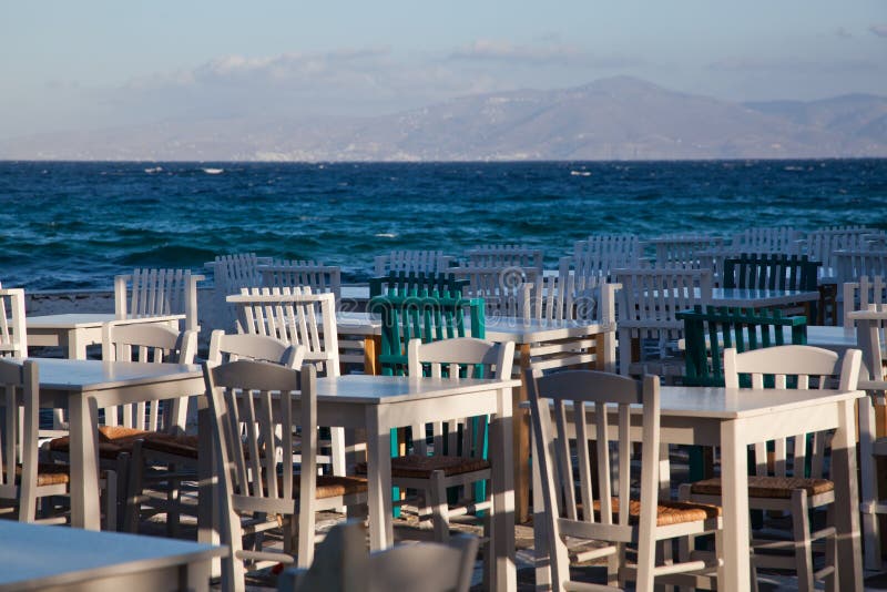 Restaurant Chairs and Tables by the Sea Stock Photo - Image of relax ...