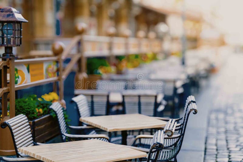 Chairs and Tables of a Street Restaurant in an Empty City Stock Image ...