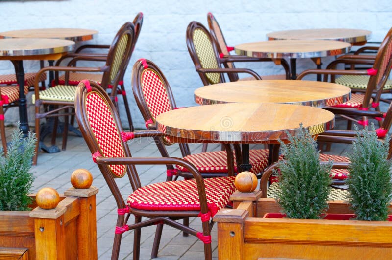 Chairs and Tables in the Summer Cafe Stock Image - Image of outside ...