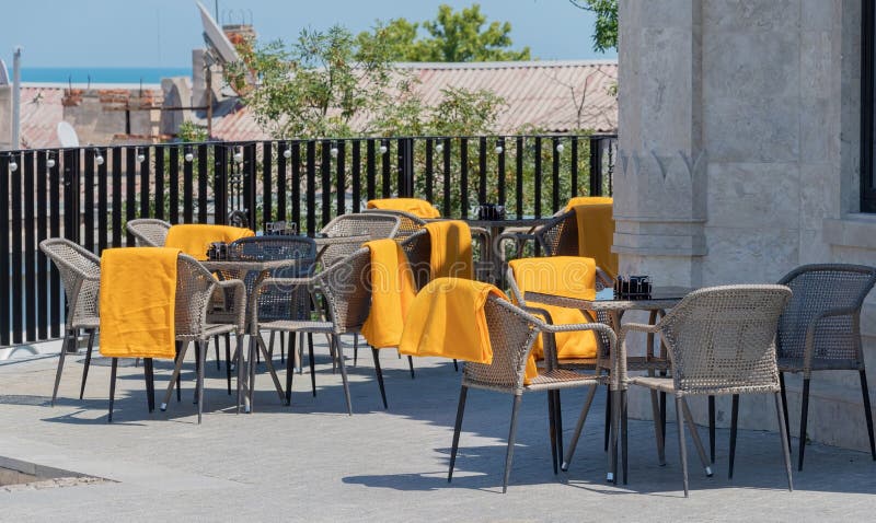 Chairs and Tables in the Summer Cafe Stock Photo - Image of romantic ...