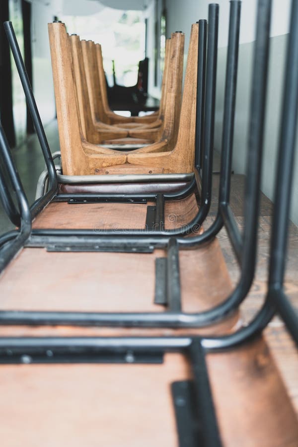 Chairs Upside Down on a Table Stock Photo - Image of restaurant ...