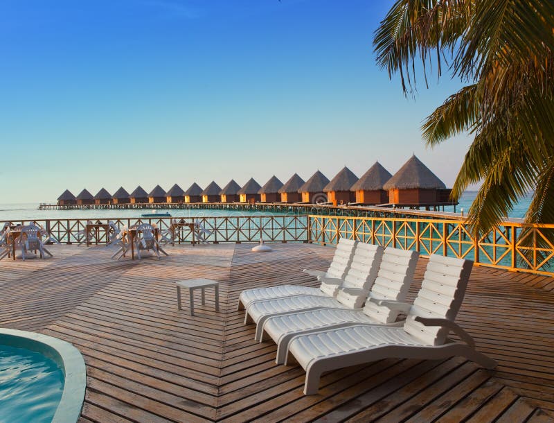 Chaise Lounges on a Beach Stand at the Pool Stock Photo - Image of ...