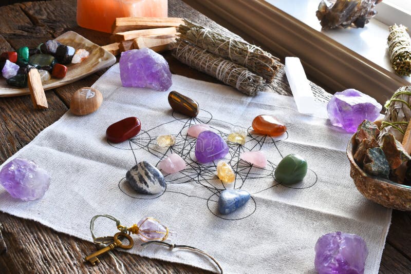 Chakra Healing Crystal Grid Stock Photo - Image of sacred, sage: 213856336
