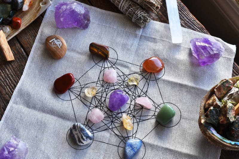 Chakra Healing Crystal Grid Stock Photo - Image of mineral, chakra ...