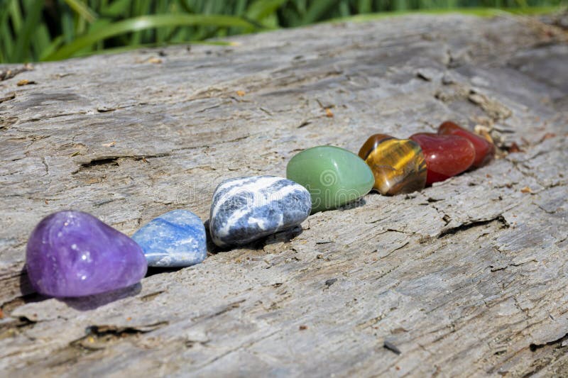 Chakra Healing Crystals and Driftwood Close Up Stock Image - Image of ...