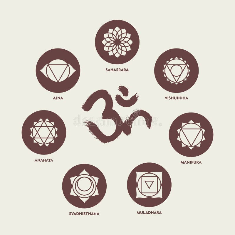 Chakra Icon Set Elements and Om Calligraphy Stock Vector - Illustration ...