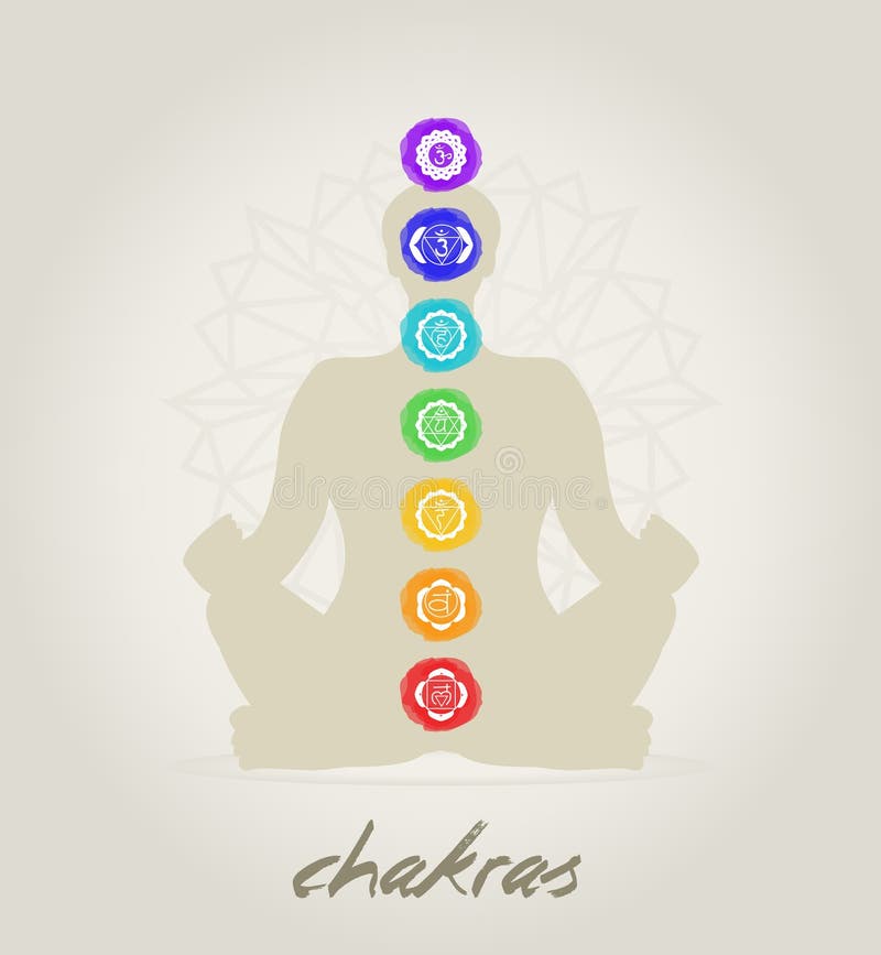 Yoga Print with Symbols of Seven Chakras Stock Vector - Illustration of ...
