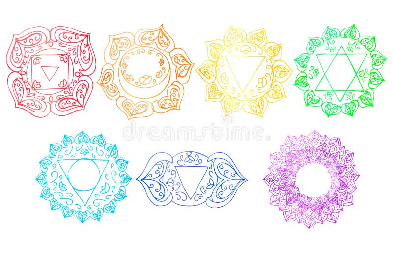 Chakras Set Chakra Silhouettes Line Illustration Stock Illustration ...