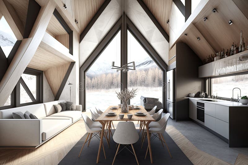 Chalet with Sleek, Modern Design, Featuring Angular Furnishings and ...