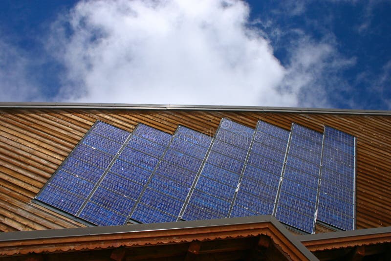 Chalet with Solar Panels - Horizontal Stock Image - Image of mountain ...