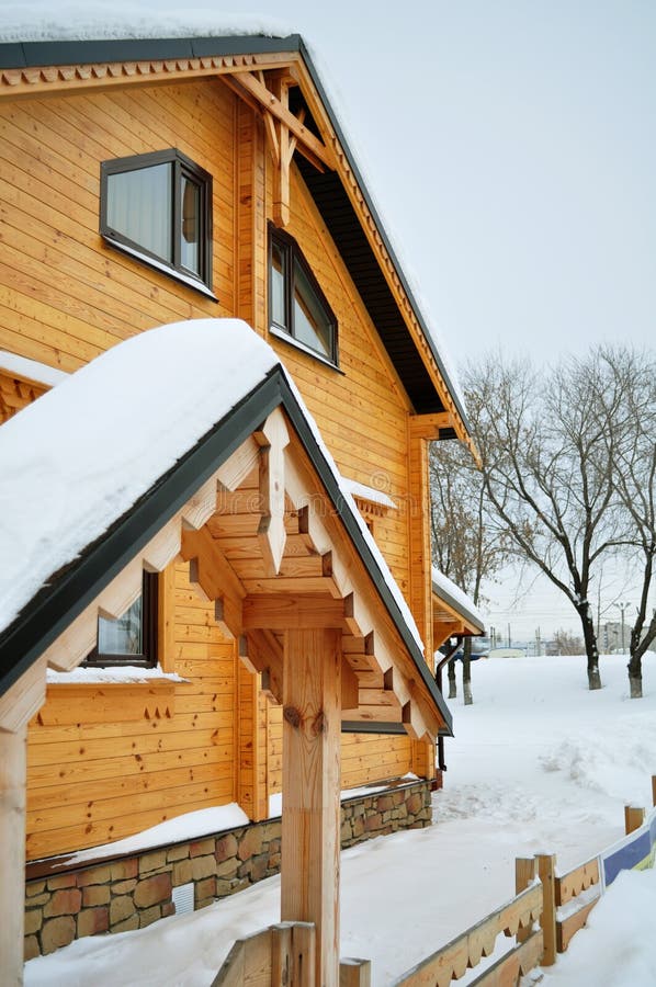 Chalet, Wooden House and Snow Stock Photo - Image of windows, pleasant ...