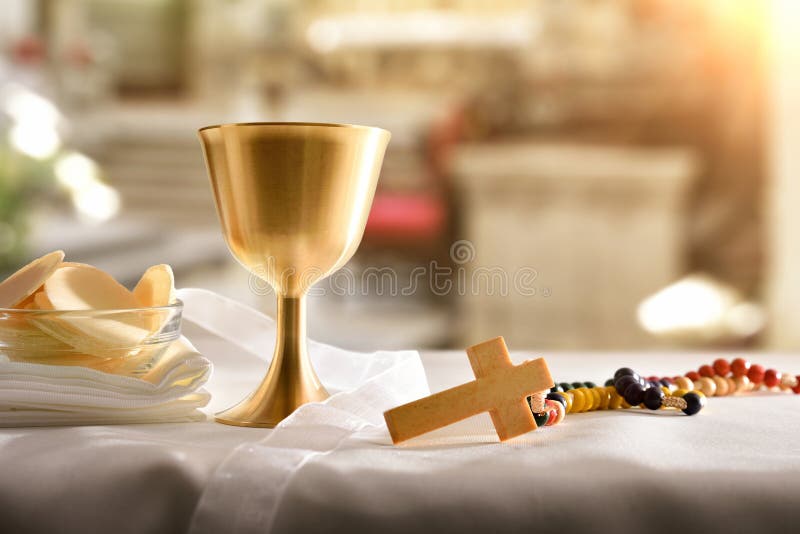 Chalice and Consecrated Host on Table at the Altar Stock Photo - Image ...