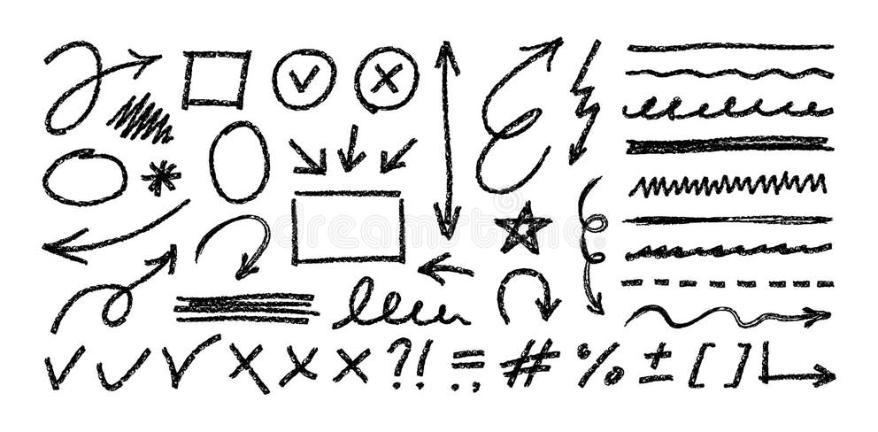 Chalk Arrows and Frames. Hand Drawn Scribble Crayon Arrows, Circles and ...